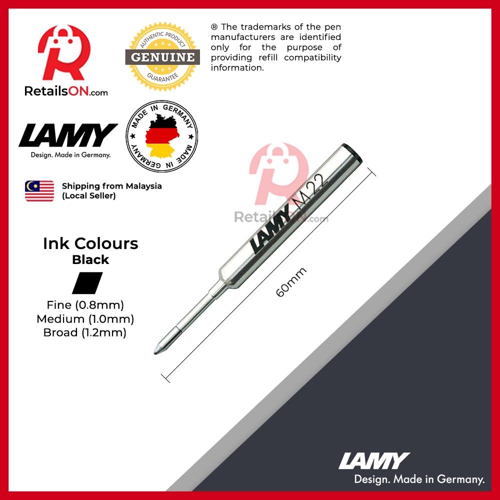 LAMY M22 Compact Ballpoint Pen Refill - Black / Refill for LAMY Pico ...