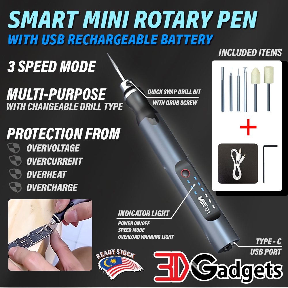 Smart Mini Rotary Pen USB Battery Recharge / Multi-Purpose with 7 Drill ...
