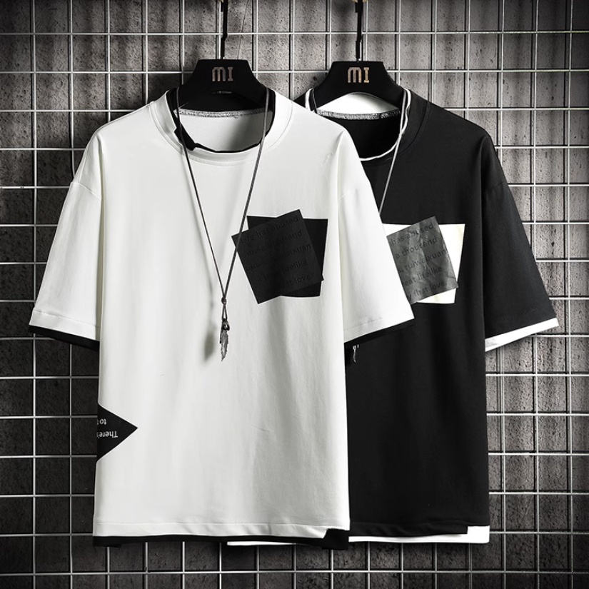 T Shirt Men Summer Loose Casual Round Neck Short Sleeves Man Tshirt