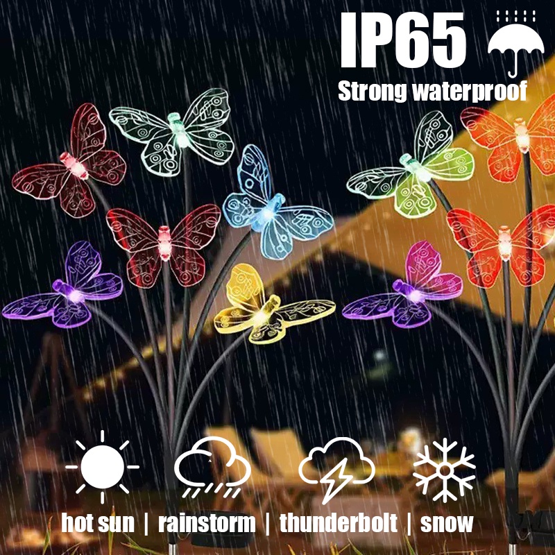 Solar Butterfly Firefly Lights Outdoor Waterproof LED Garden Lawn Lamp ...