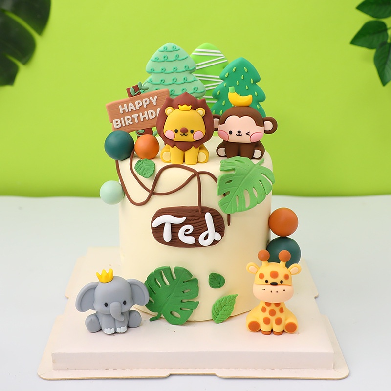Forest Animal Green Small Tree Cake Topper Forest Tree Cake Decoration ...