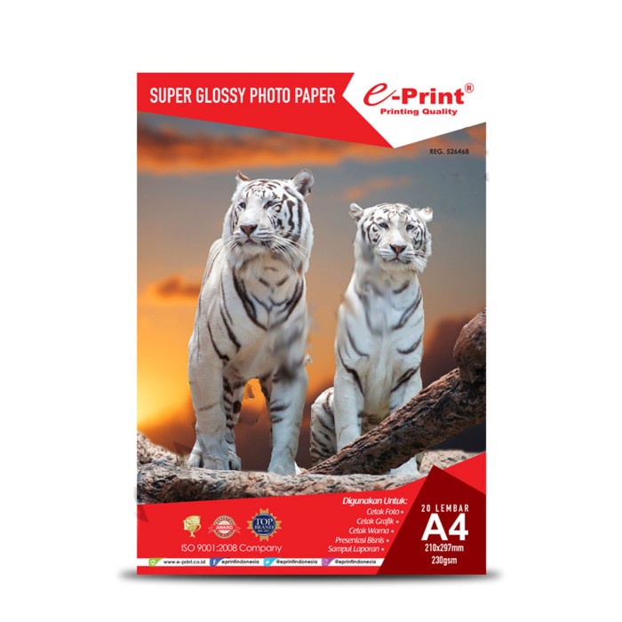 [Import] - Photo Paper A4 Glossy 230Gsm 20S Tiger/Tiger - Pack | Shopee ...