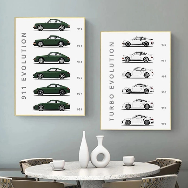 The Evolution of 911 and Turbo Abstract Canvas Painting Colorful Car ...