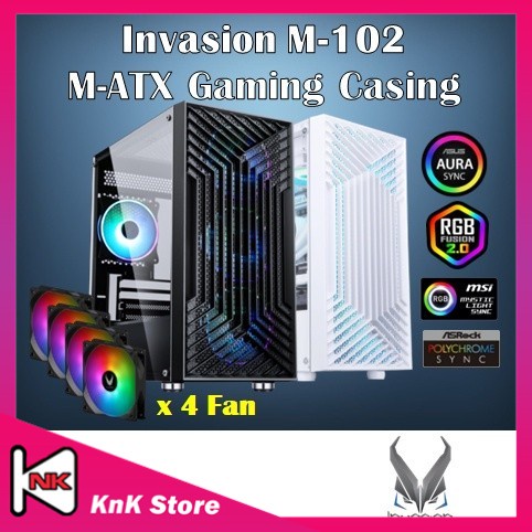 INVASION M-102 M-ATX CASING / CASE / CHASSIS WITH 4 ARGB FAN ( BLACK ...