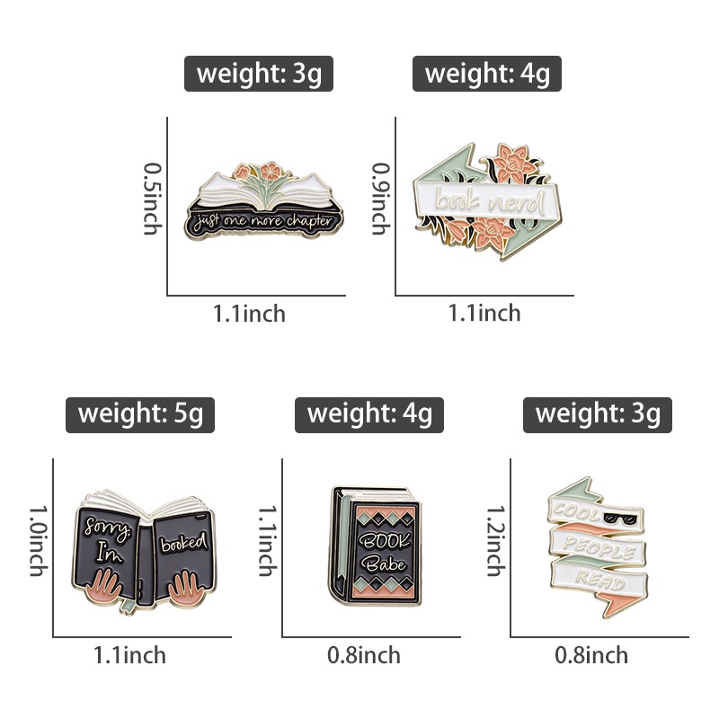 Cartoon Cute Book Lapel Pin Page-turning Book Flowers Ribbon Metal ...