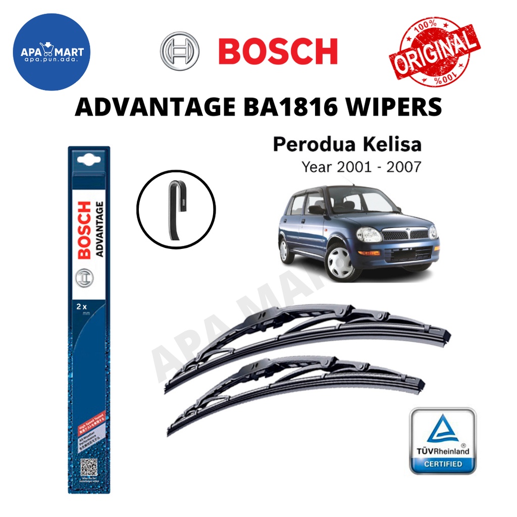 Genuine Bosch Advantage BA1816 U Hook Wiper Set for Perodua Kelisa (Year 2001-2007) (18"/16 ...