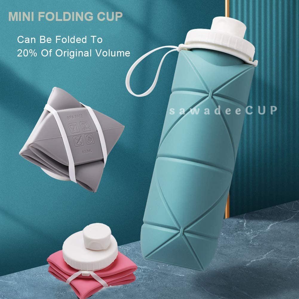 Foldable Tumbler Collapsible Water Bottle 600ml Reusable Silicone Bottles Portable Travel Gym ...