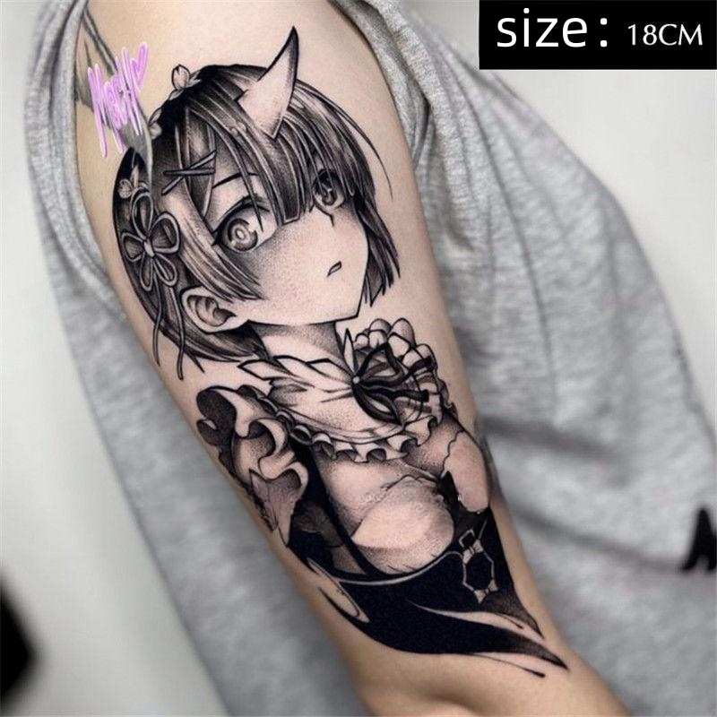 Anime Rem Ram Temporary Tattoos Cartoon Cosplay Black Girl Transfer ...