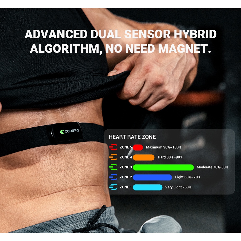 COOSPO H9Z Rechargeable Heart Rate Monitor Chest Strap Bluetooth5.0 ANT+ HR Sensor HRM ...