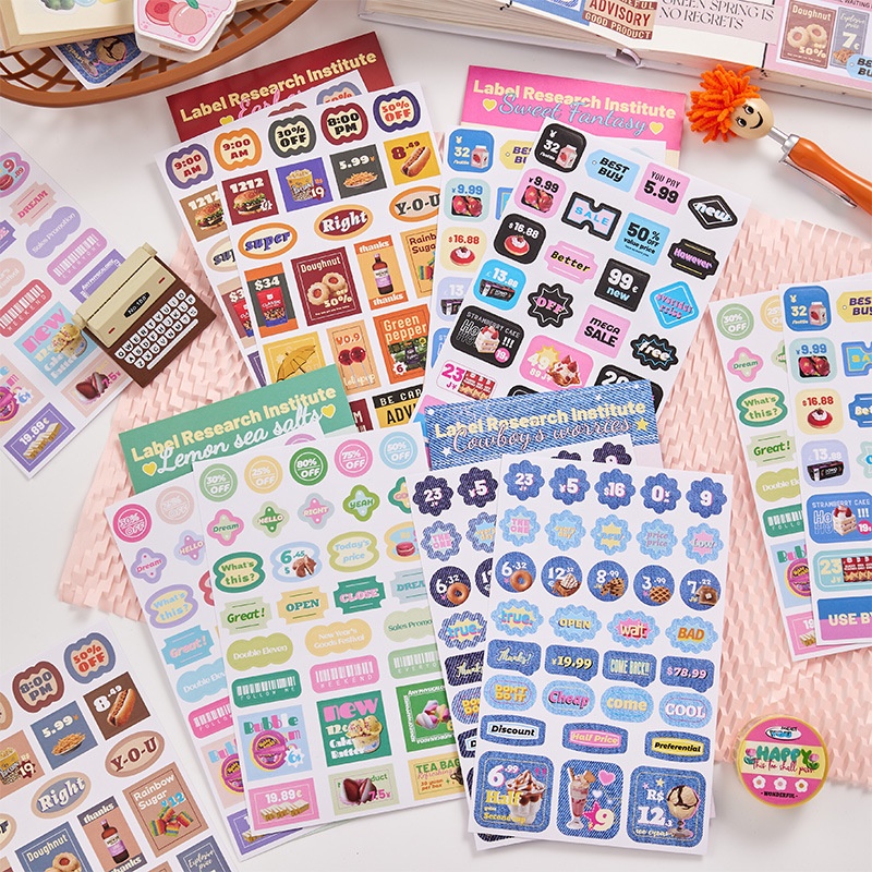 MOHAMM 2 Sheets Hamburger Number Creative Paper Stickers Decorative ...