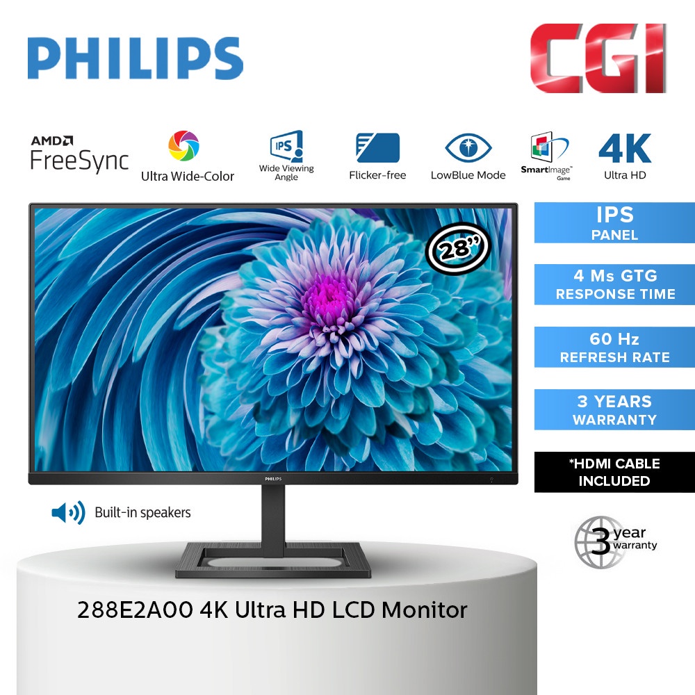 Philips 28" 288E2A IPS 4K UHD 60Hz 4ms Freesync Ultra Wide Color ...