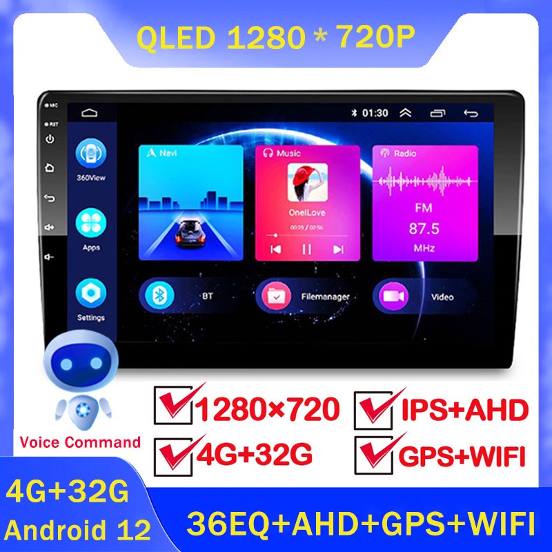 (4G+32G 4 Core QLED 1280*720P) 9"/10.1"Inch Android 12 Car Stereo Radio ...