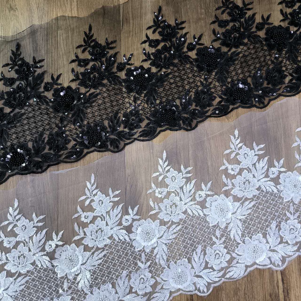 Premium Border Lace/ Lace Baju/ Beaded Embroidery Lace/ Lace Tinggi ...