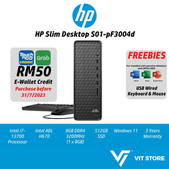 HP SLIM PC S01-pF3004d i7-13700 13 Gen 8GB DDR4 3200MHz 512GB SSD W11 ...