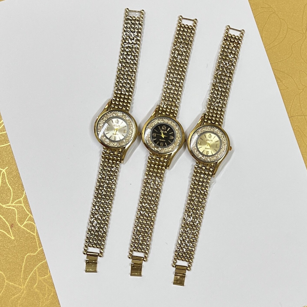 Ladies watch Diamond cristal gold watch steel Chain fashion gold watch ...