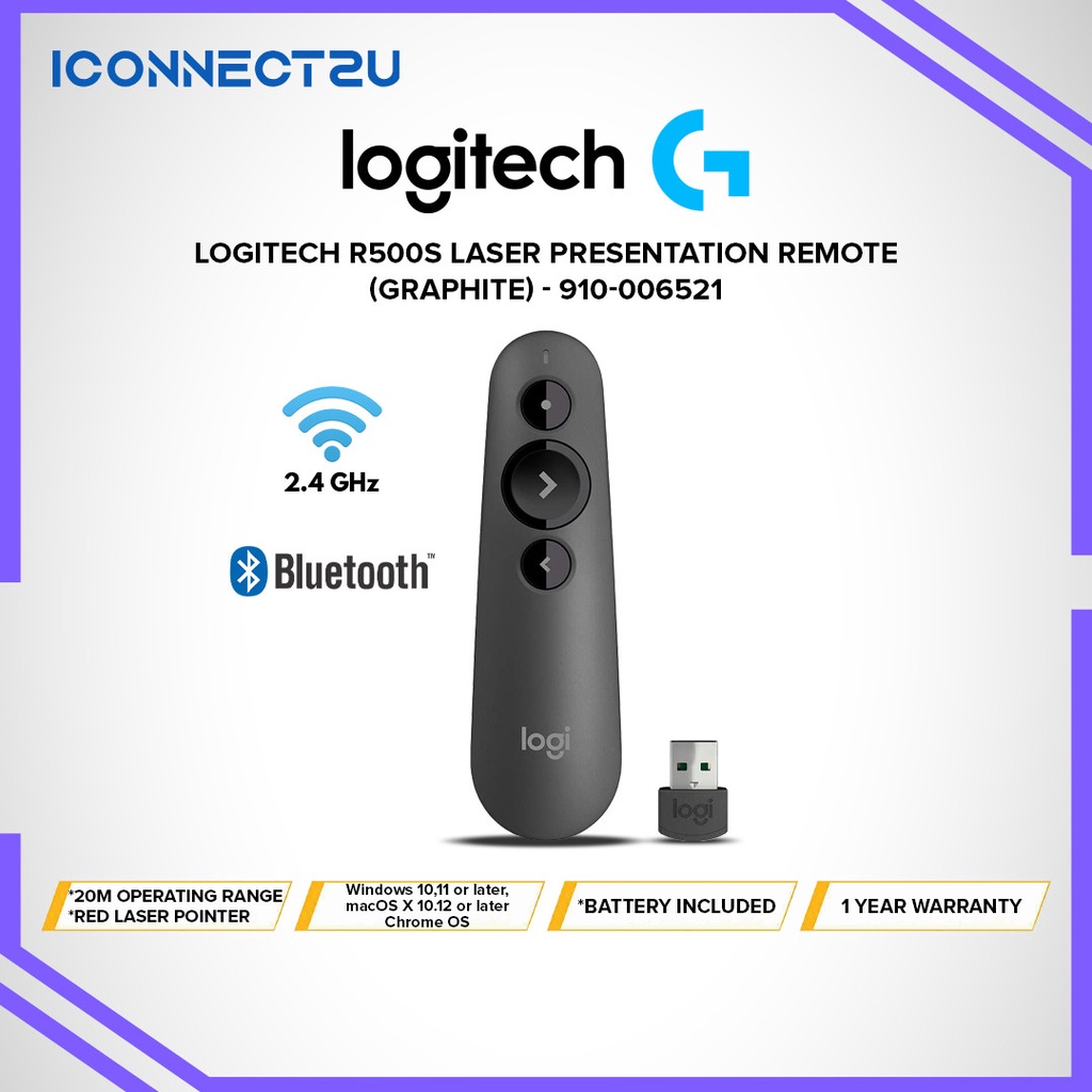Logitech R500s Laser Presentation Remote with Red Laser Pointer - 910 ...