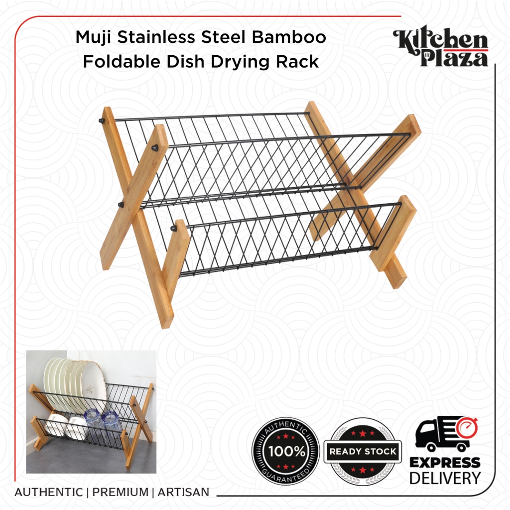 Muji Stainless Steel Bamboo Foldable Dish Drying Rack | Shopee Malaysia