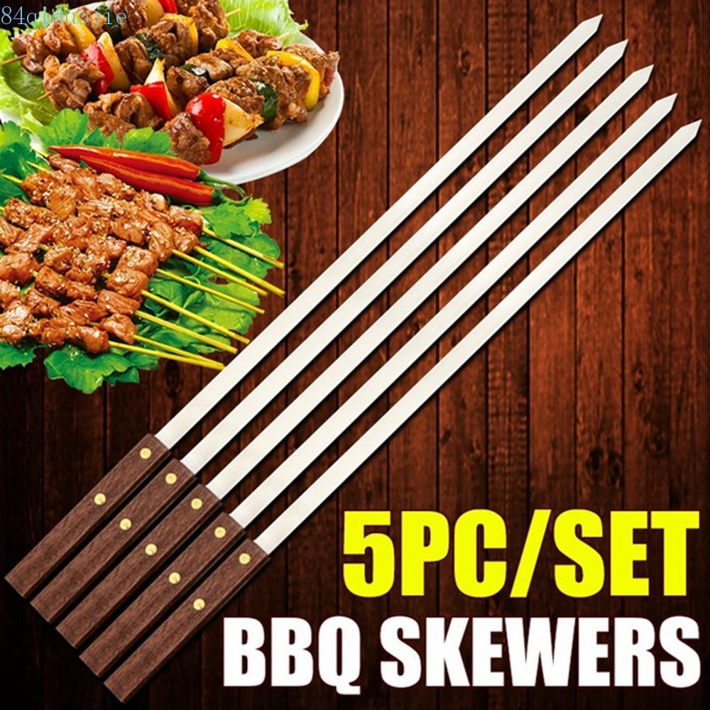 QIDUOJIE Outdoor BBQ Skewers Long Stick Barbecue Fork Utensils 5Pcs/Set ...
