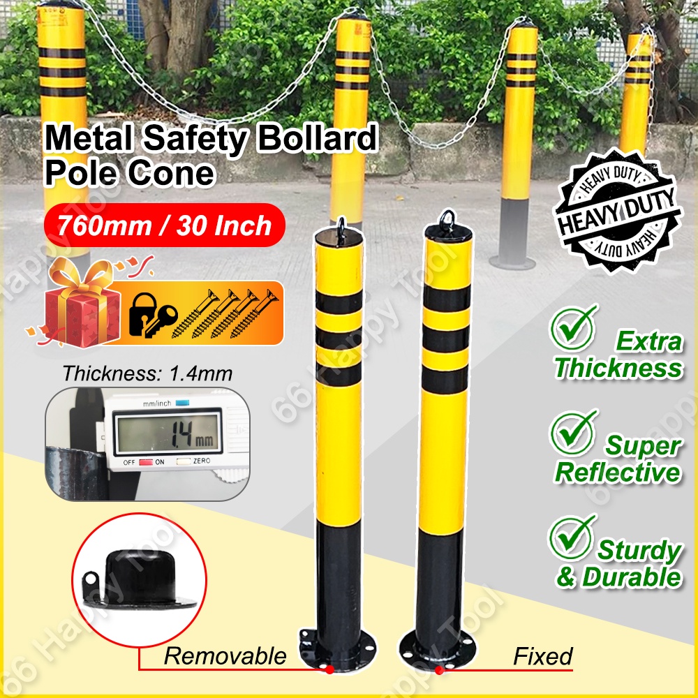(30Inch) H/D Metal Safety Bollard Pole Cone Detachable FOC Key Lock ...