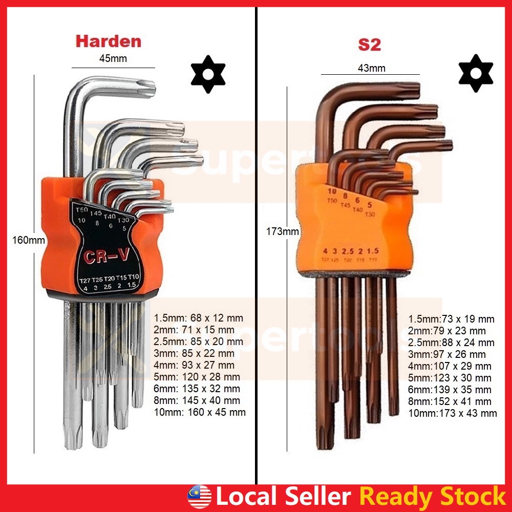 9 pcs Allen Key Wrench Set Ball Point Flat Head Hex Torx Star Extra ...