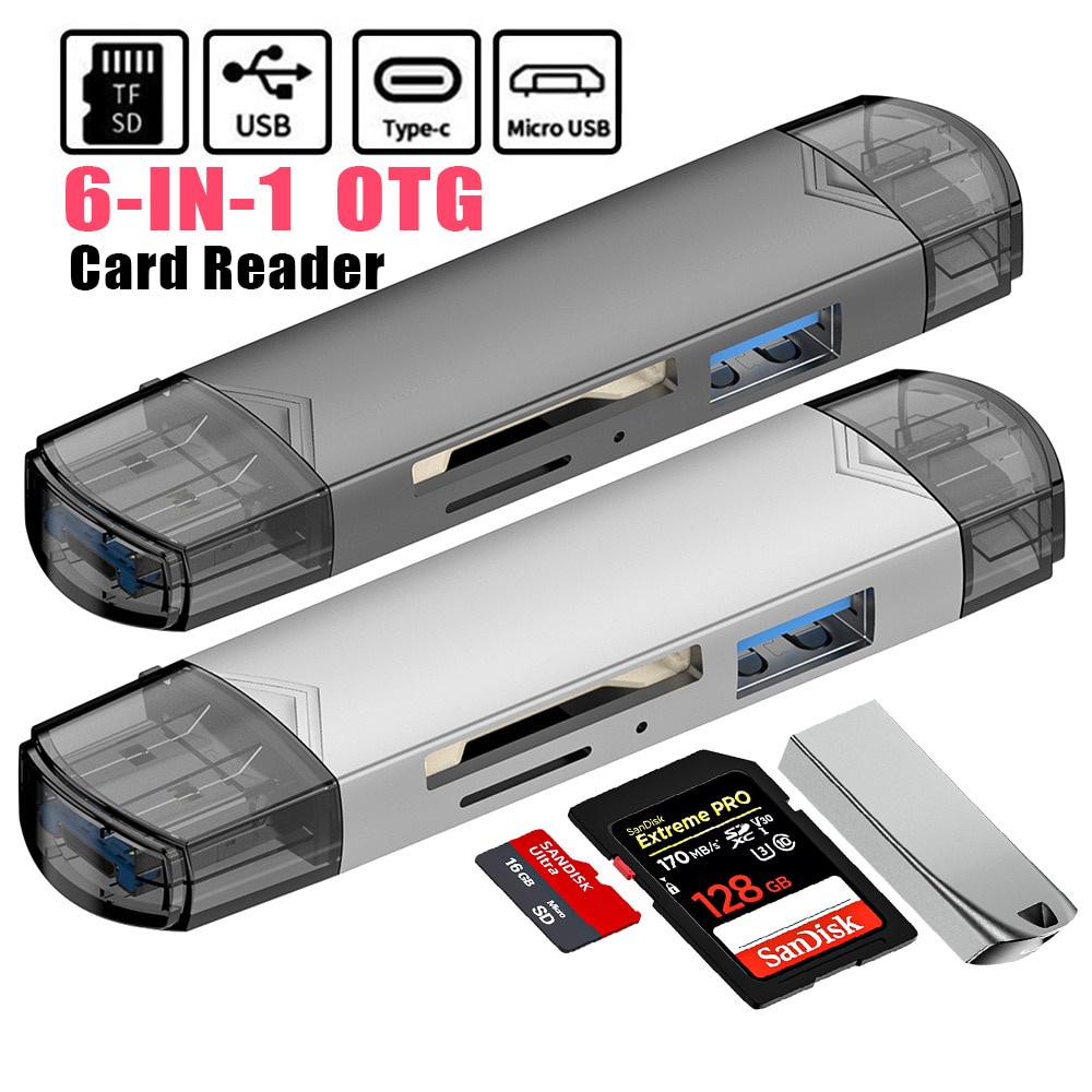 6 in1 OTG Card Reader USB 3.0 To Type C Micro USB Adapter Flash Drive ...