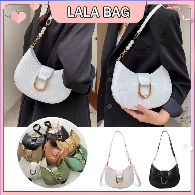 LALA Women's Shoulder Bag PU Leather Simple Handbag Small Saddle Sling ...