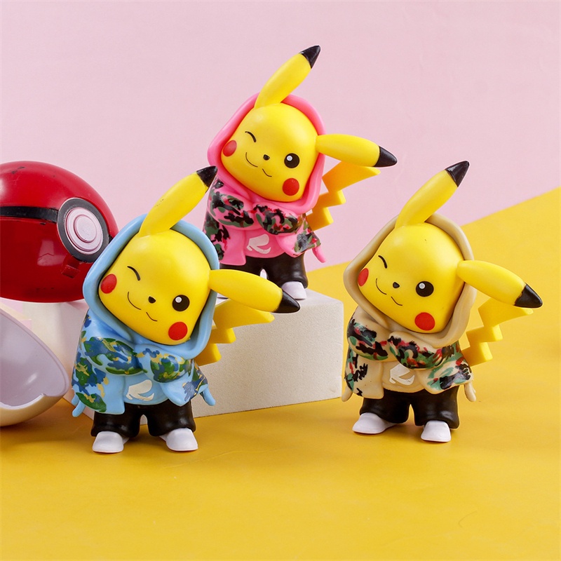 10cm Pokémon Anime Figure Kawaii Camouflage Clothes Pikachu Fashion ...