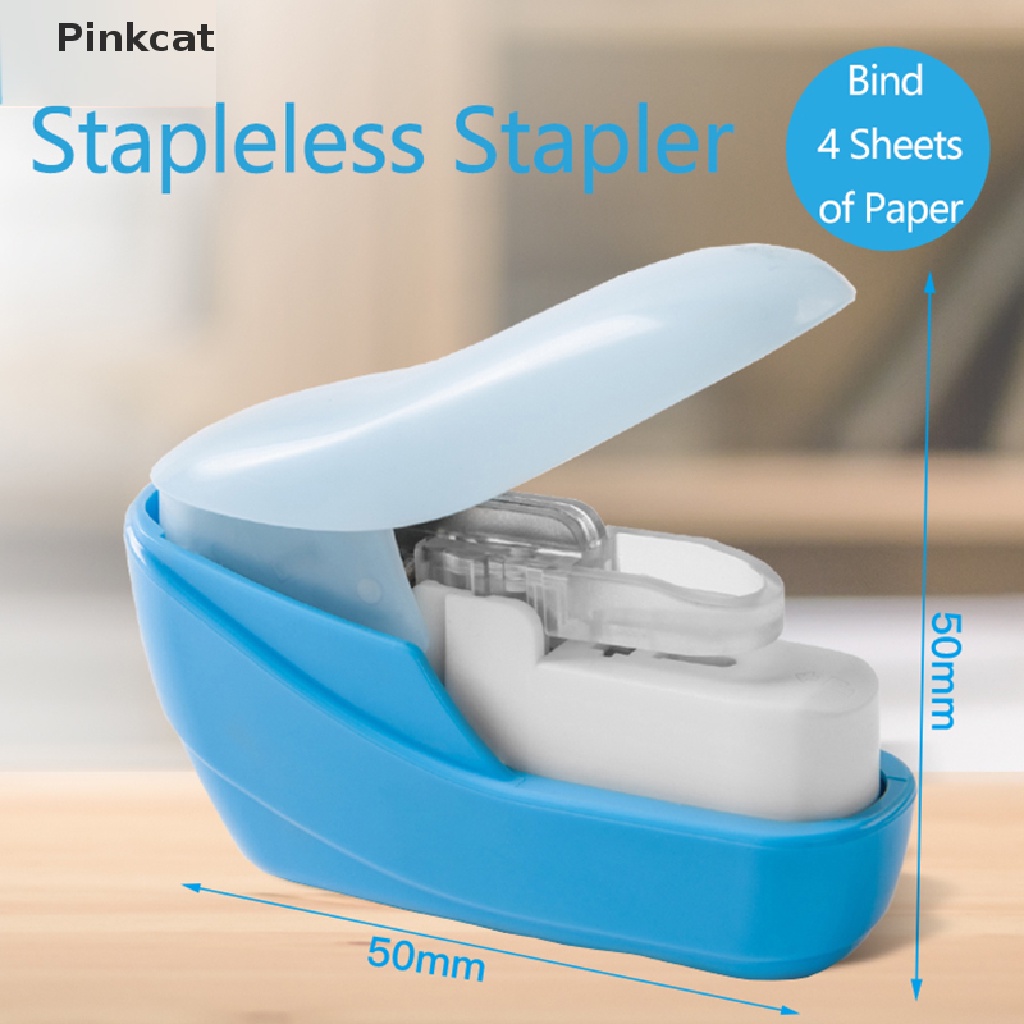 Pinkcat Book Paper Stapling Mini Portable Stapleless Stapler School ...