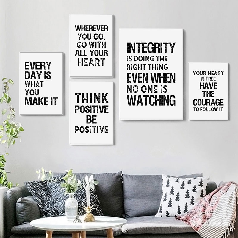 Simple Black White Inspirational Quotes Canvas Posters Print Modern ...