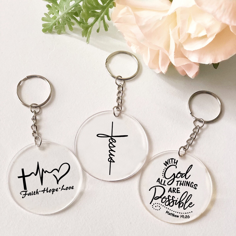 Jesus Faith God Print Keychain Transparent Circle Keyring Monogram ...