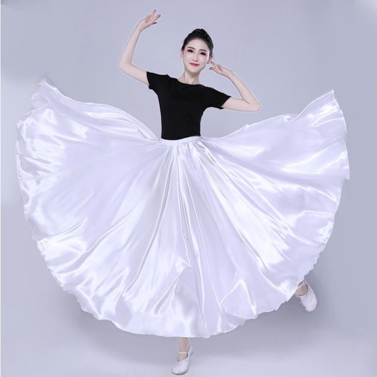 Woman Satin Smooth Skirt Solid Dance Solid Belly Dancing Performance ...