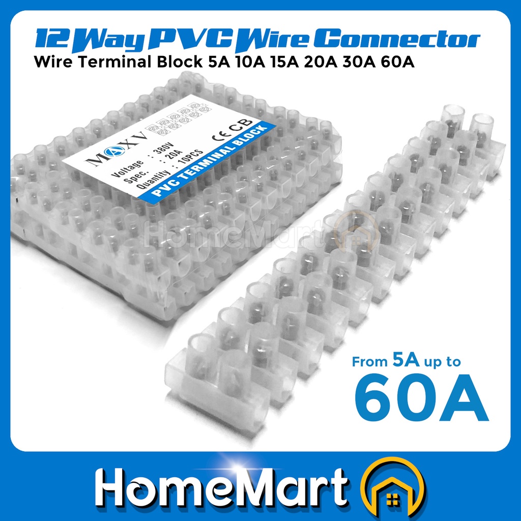 12 Way PVC Connector Wire Terminal Block 5A 10A 15A 20A 30A 60A | Shopee Malaysia