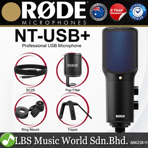 Rode NT-USB+ Professional USB Microphone Studio Cardioid Condenser Mic ...