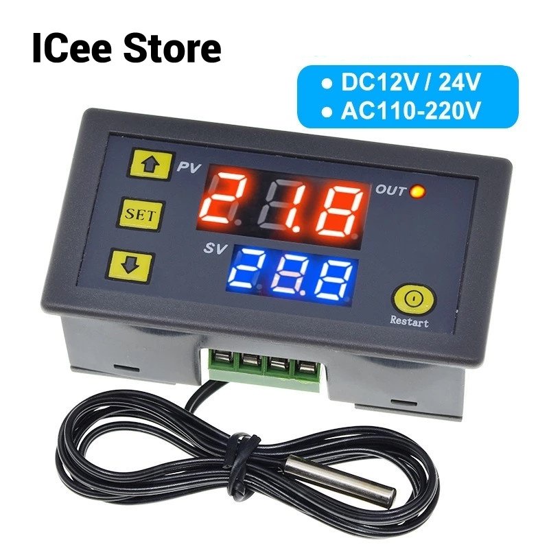 W3230 Mini temperature controller 12V 24V AC110-220V Probe Line 20A ...