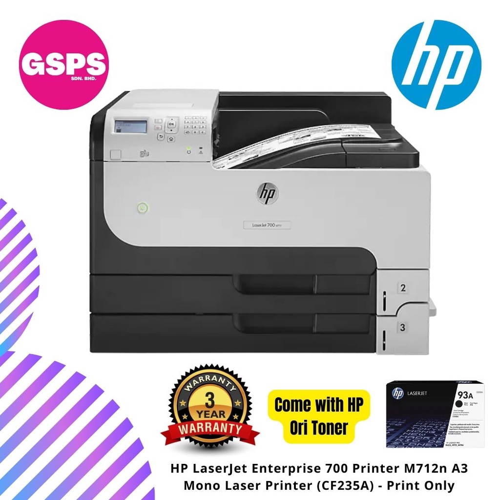 HP LaserJet Enterprise 700 Printer M712dn A3 Mono Laser Printer (CF236A ...