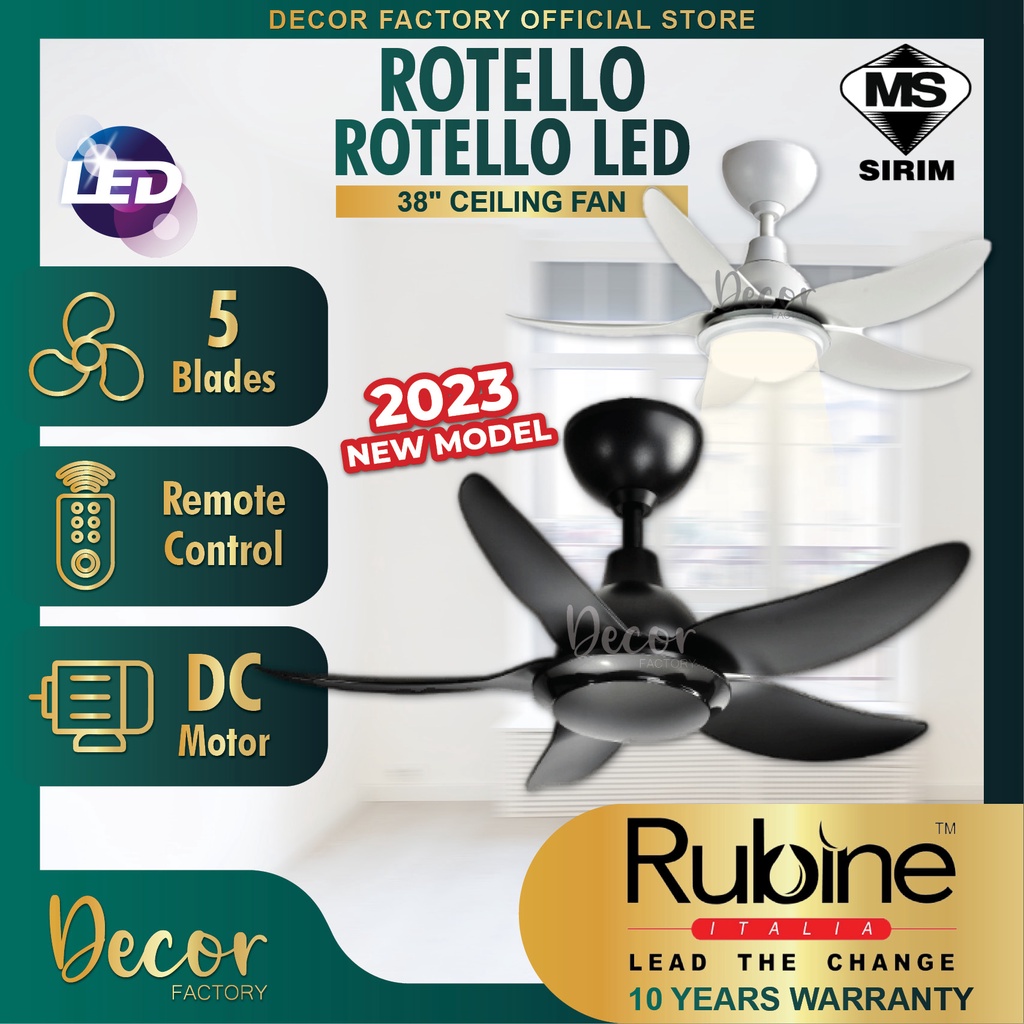 RUBINE Fan RUBINE ROTELLO Series 38" 5 Blades DC Motor With 6 Speed+6 ...