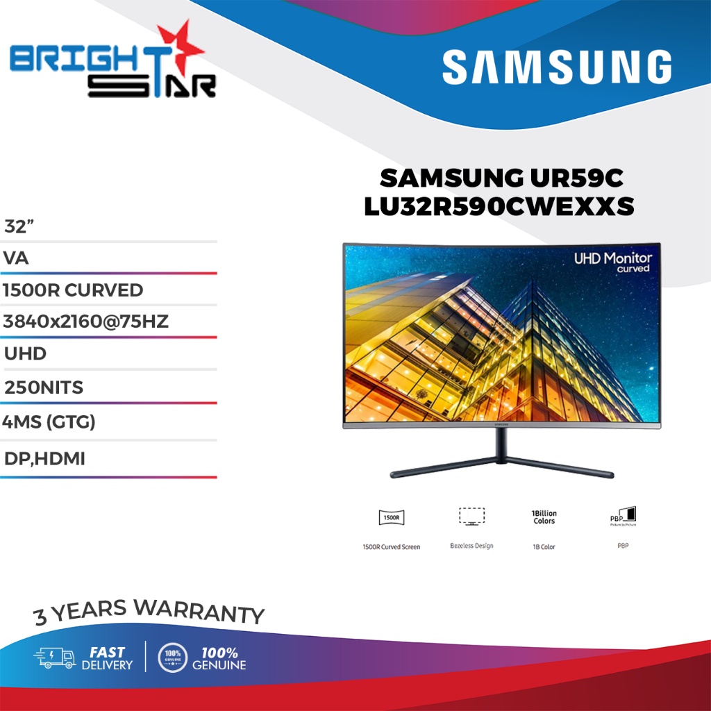 SAMSUNG 32" LU32R590CWEXXS UR59C Curved Monitor 1500R UHD 75Hz | Shopee ...