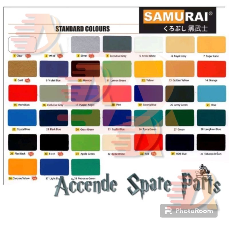 [SAMURAI PAINT] SPRAY STANDARD COLOURS PARTS Black White Red Yellow ...