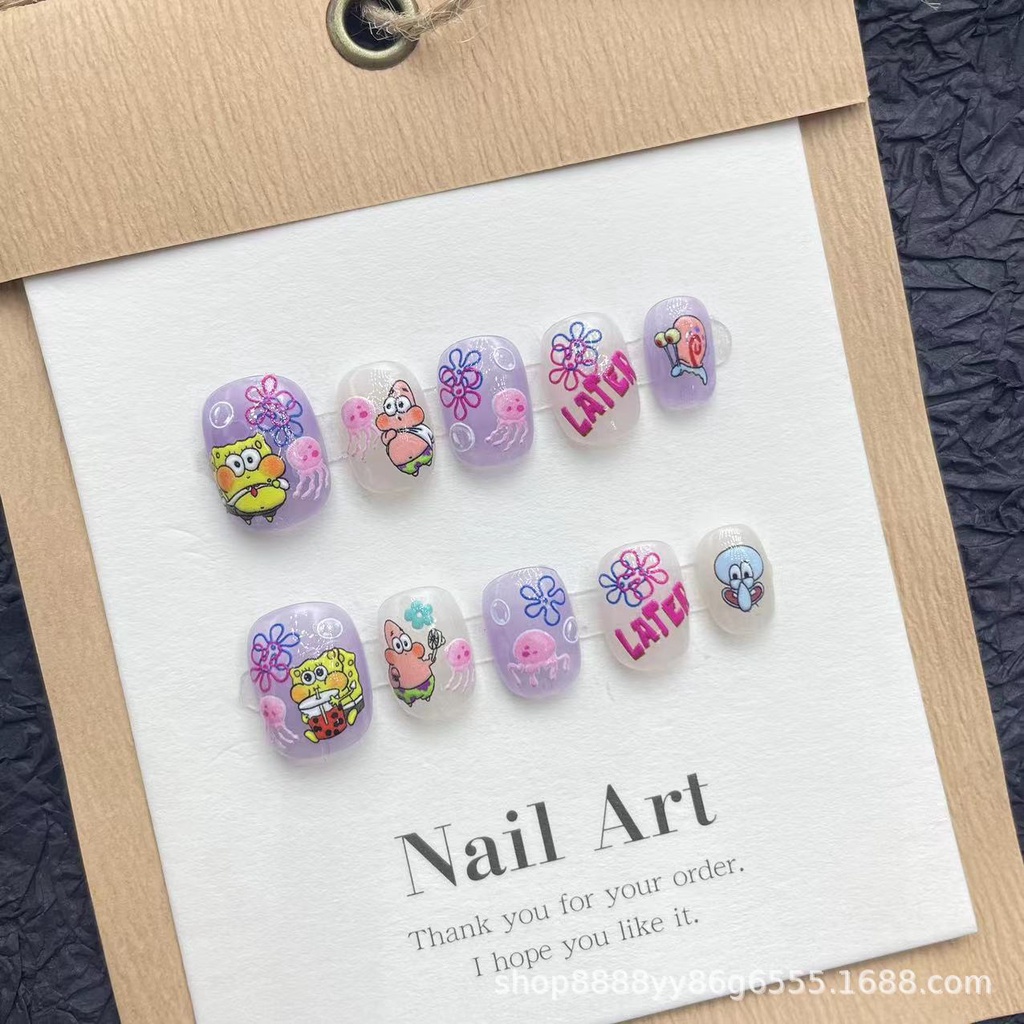 Cartoon Cute Patrick Star Handmade Wearable Nails SpongeBob SquarePants ...