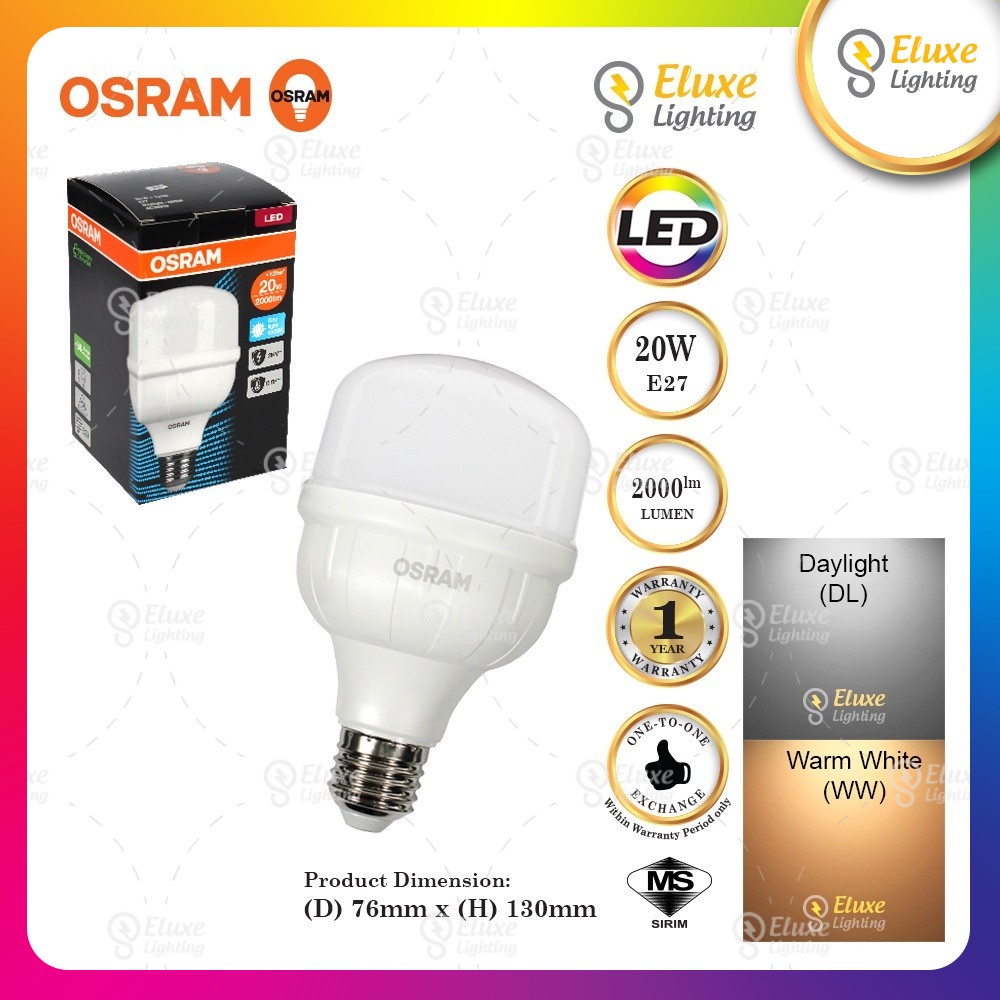 [ OSRAM ] HIGH WATT BIG BULB 20W / 30W / 40W / 50W LED ECO SUPER BRIGHT E27 SIRIM HI-WATT GEN4 ...