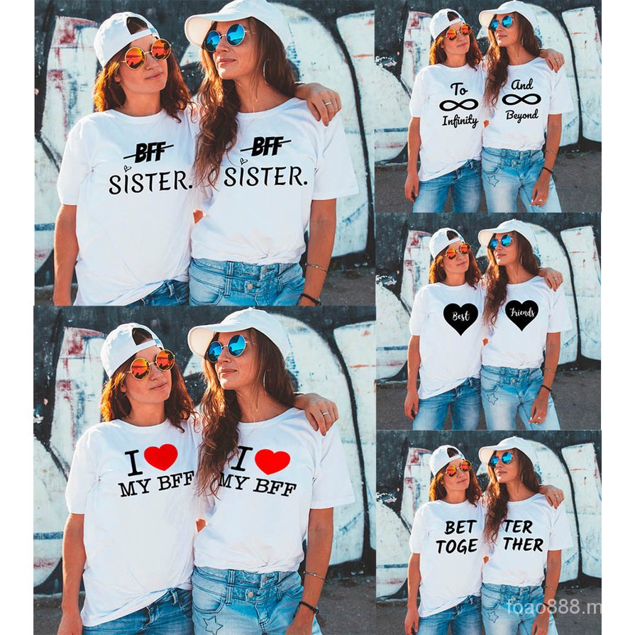 Matching Best Friends White Tops Pink Harajuku Shirt Tee To Infinity ...