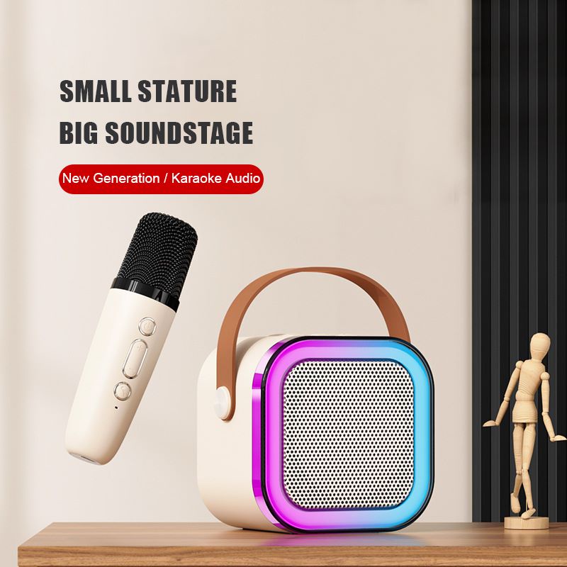 【With 2 Microphoneh】LED Wireless Karaoke Mini Portable Speaker Bluetooth with Mic Home Party ...