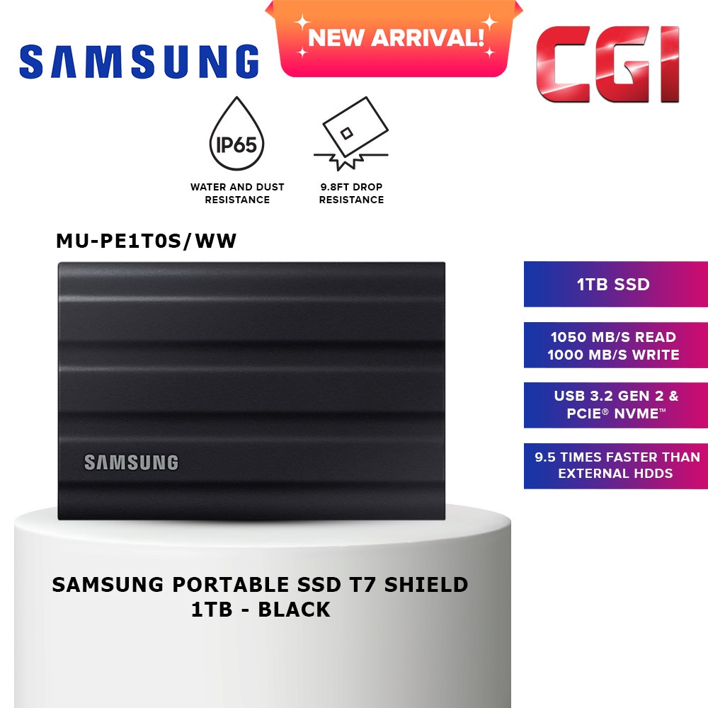 Samsung Portable SSD T7 Shield USB 3.2 - Black (1TB) MU-PE1T0S/WW ...
