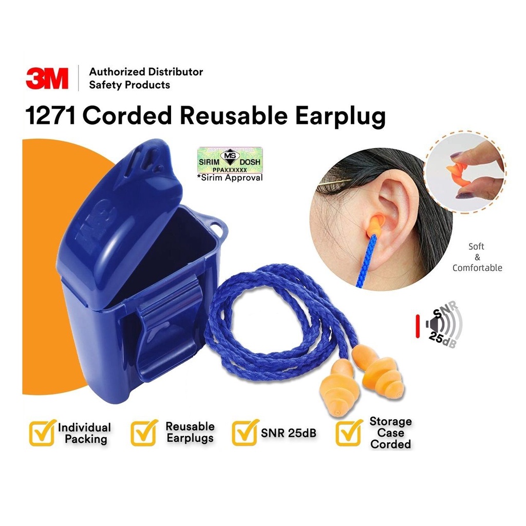 3M Reusable Corded Earplugs with Storage Case 26 dB | Shopee Malaysia