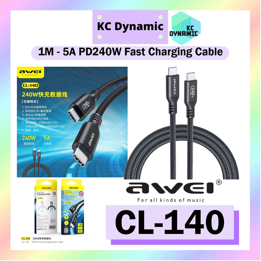Awei CL-140 240W Fast Charge Data Cable Fast Charging 5A Kabel Type-C ...