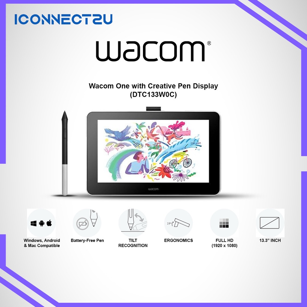 Wacom One 13.3" DTC133W0C FHD interactive Pen Display Tablet | Shopee ...