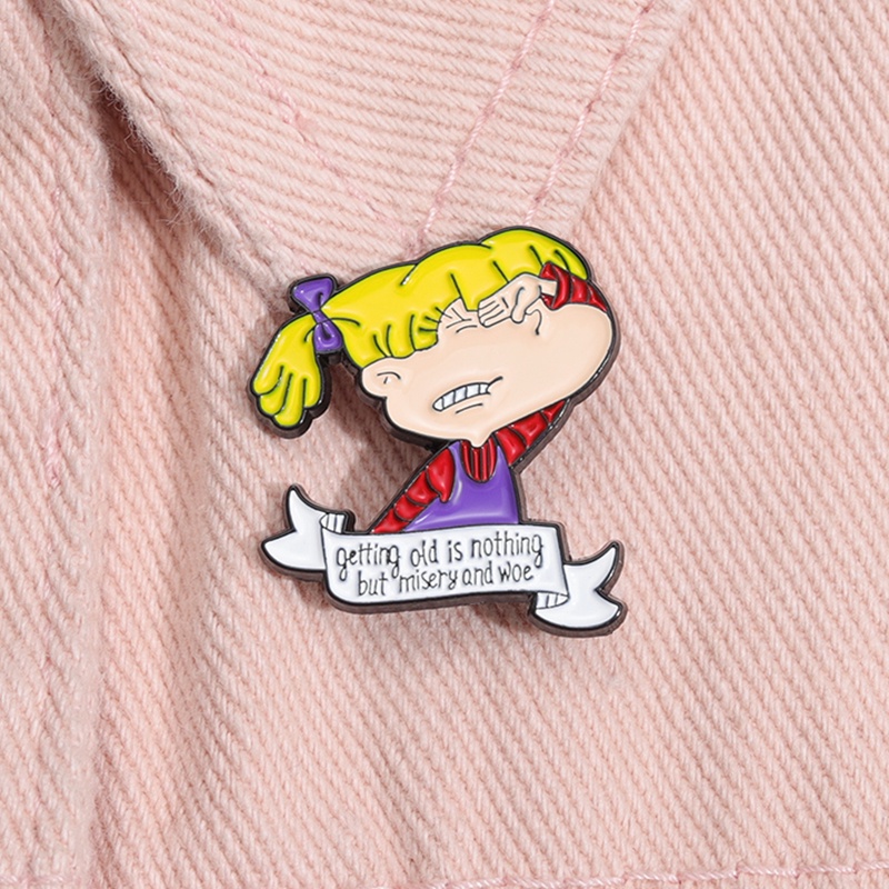 Getting Old Painful Crying Girl Enamel Pin Cartoon Funny Quote Tips ...