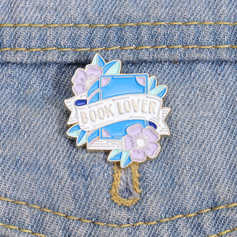 Creative Book Lover Enamel Lapel Pin Cute Blue Book Flower Metal Brooch ...
