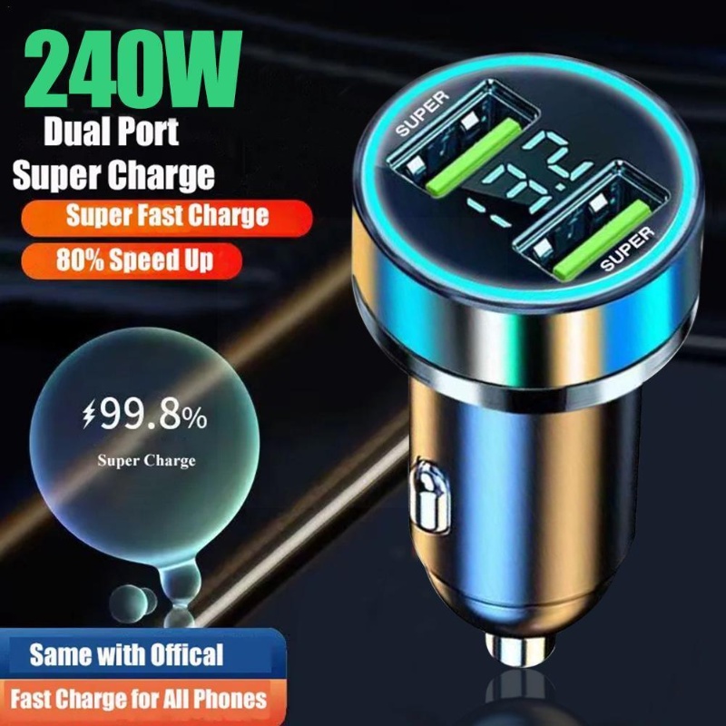 New Compact 2 USB Ports Super Fast ABS Car Charger Universal Portable ...