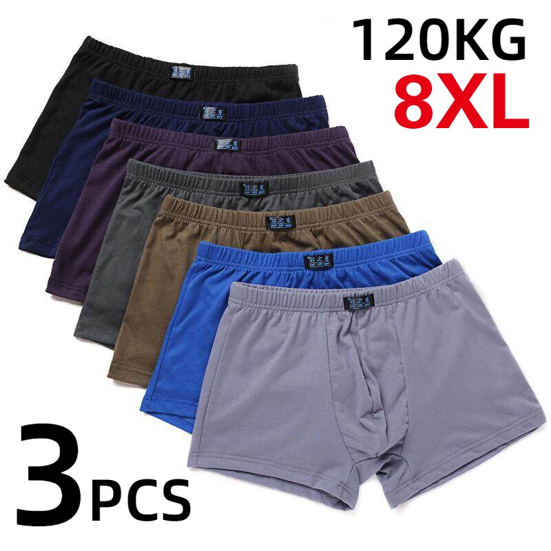 3PCS/set 8XL 120KG Pure Cotton Leather Boxers Shorts Low Waist Men's ...